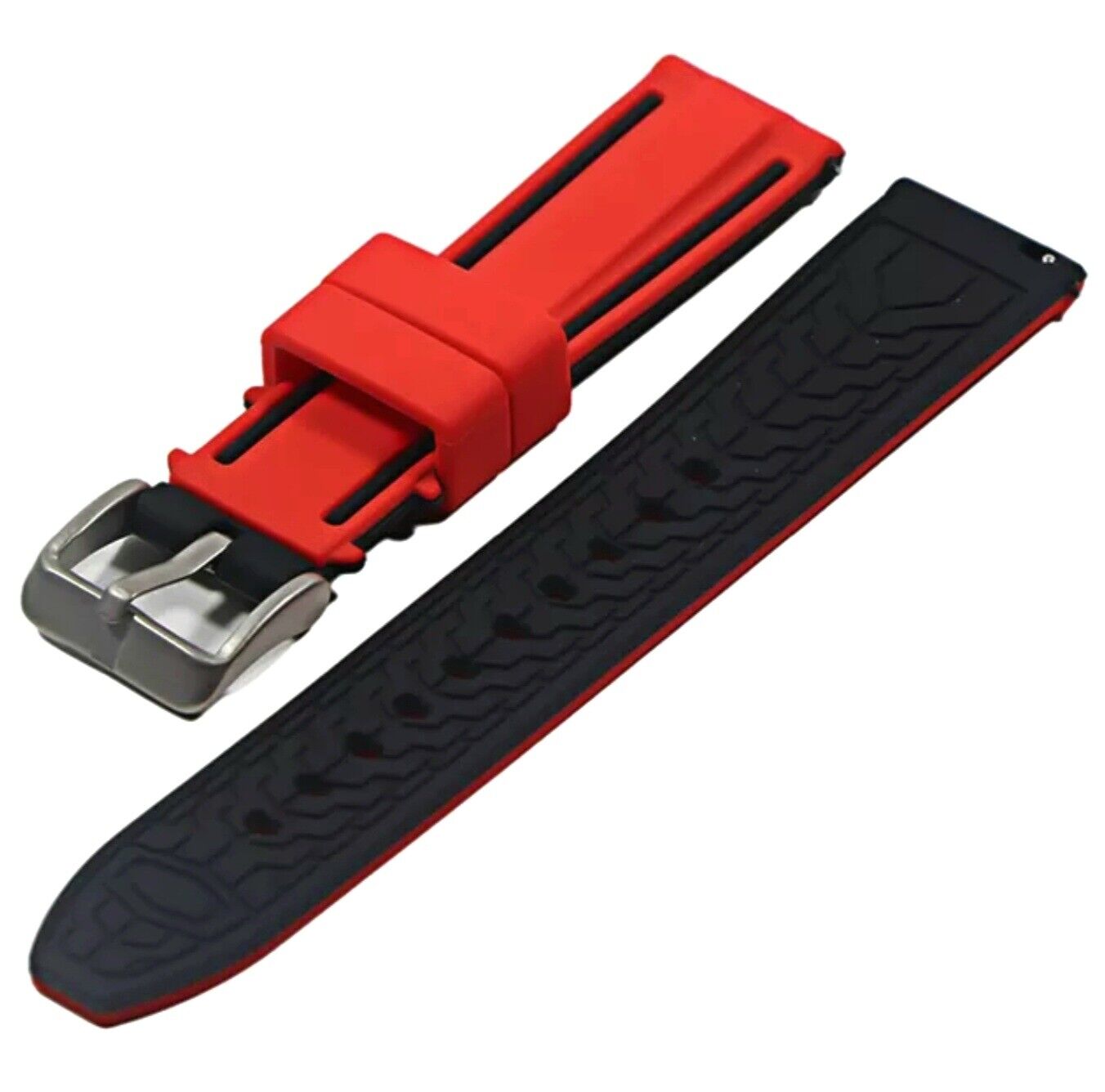 Two Tone Silicone Rubber Divers Watch Strap Band 20mm 22mm 24mm Black ...